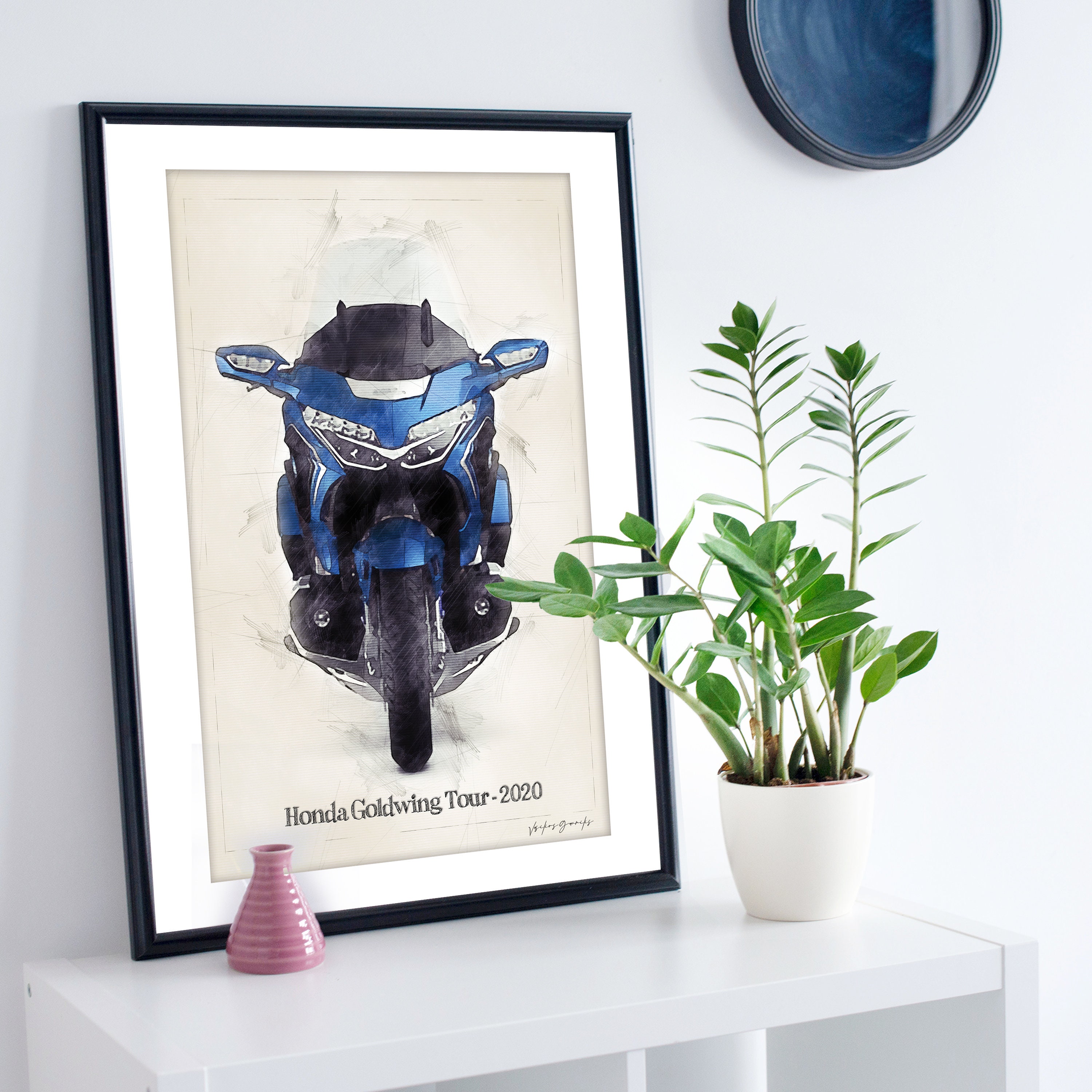 HONDA Goldwing Touring 2020 - Front/rear - Red/blue/black, Art Sketch ...