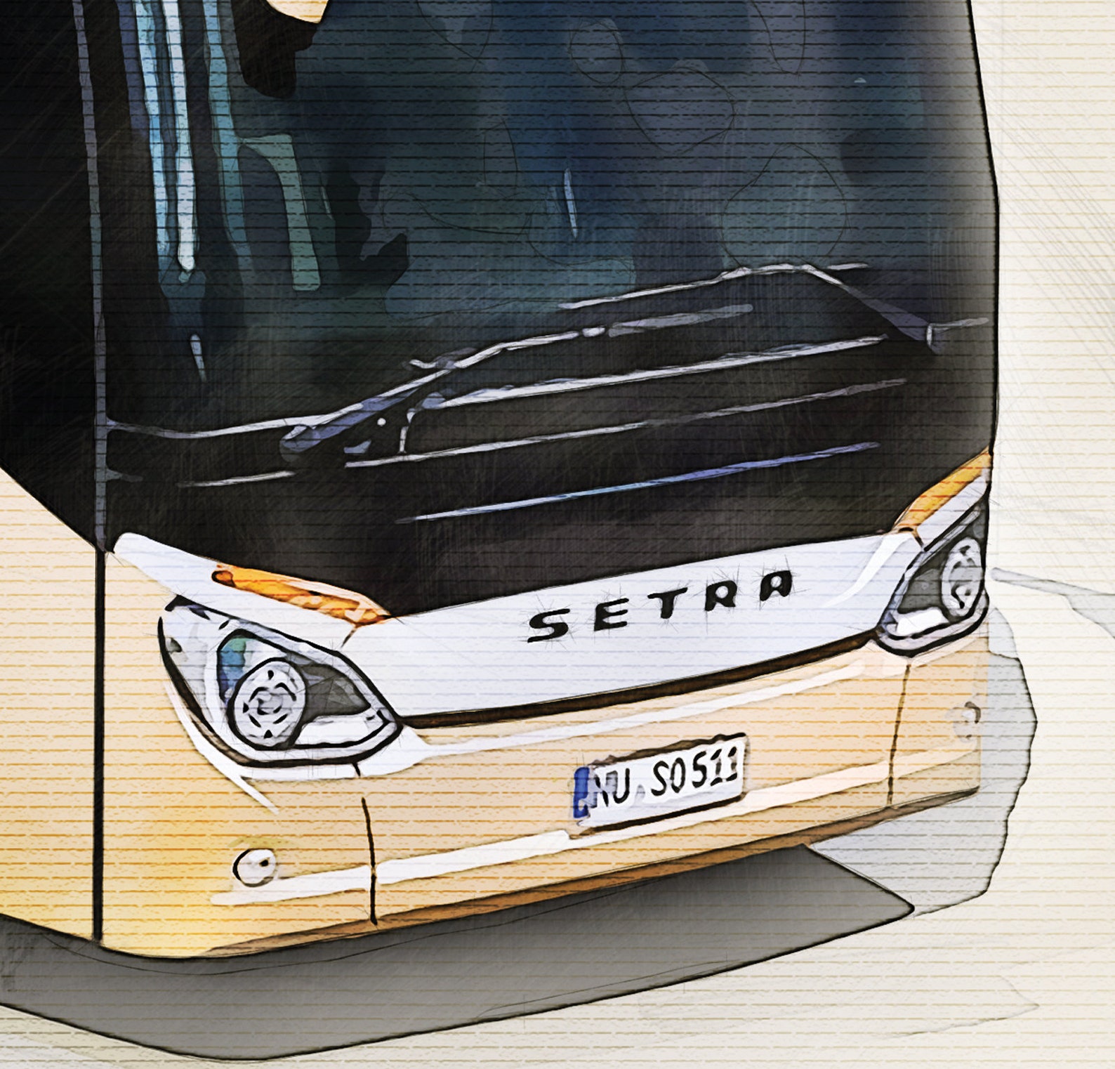 Setra S 511 HD TOURIST BUS art sketch poster no frame | Etsy