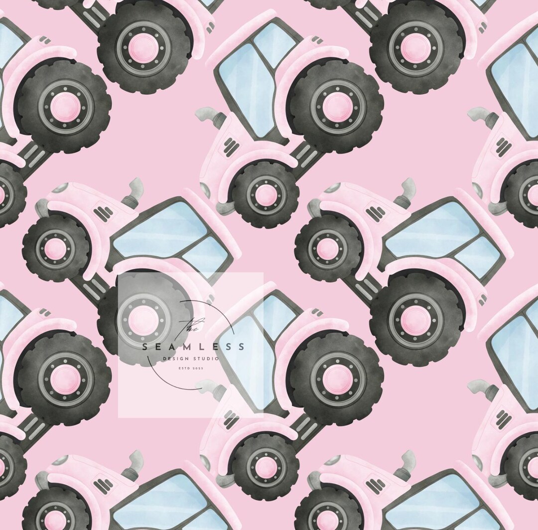 Pink, Girly, Pink Tractors, Farm Seamless Digital Download Design ...