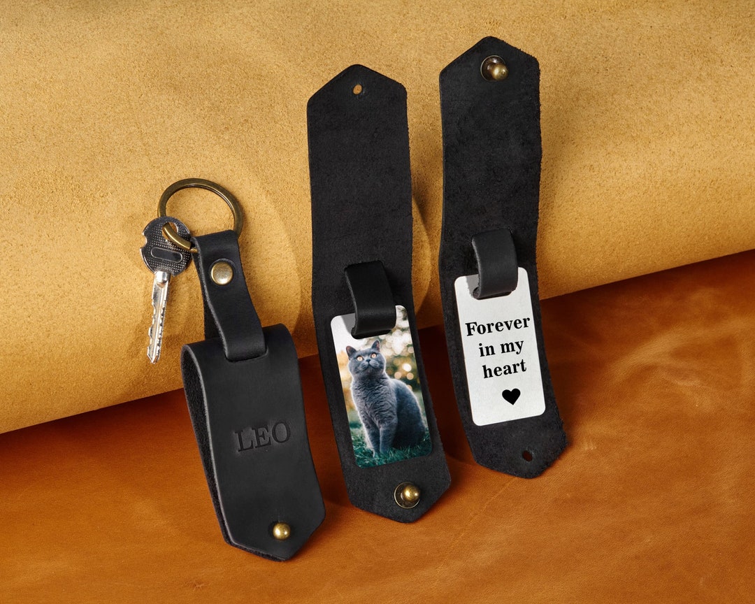Cat Photo Keychain, Leather Photo Keychain, Cat Loss Photo Keychain ...
