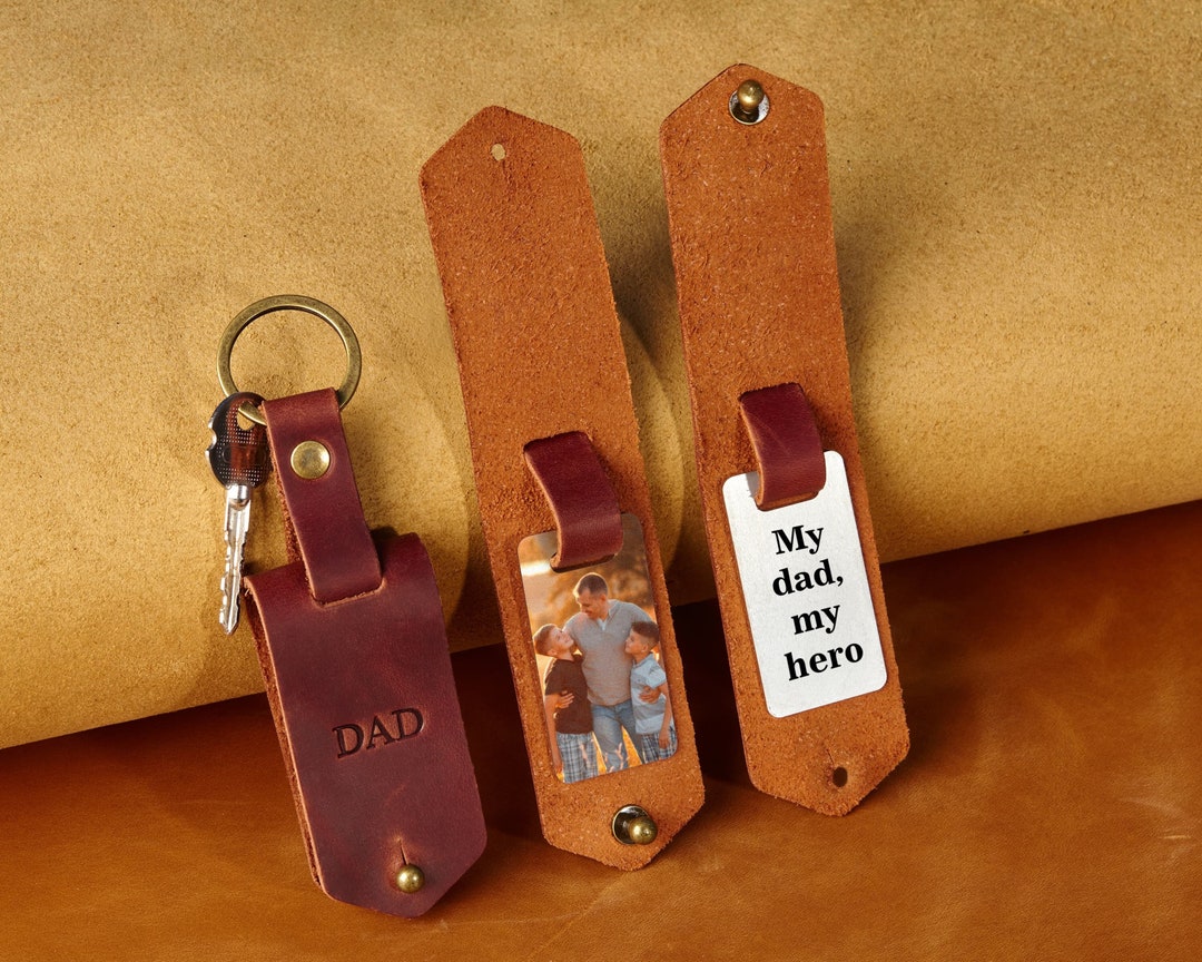 Mensgift, Dad Keychain Gift, Leather Photo Keychain Gift, Mens ...