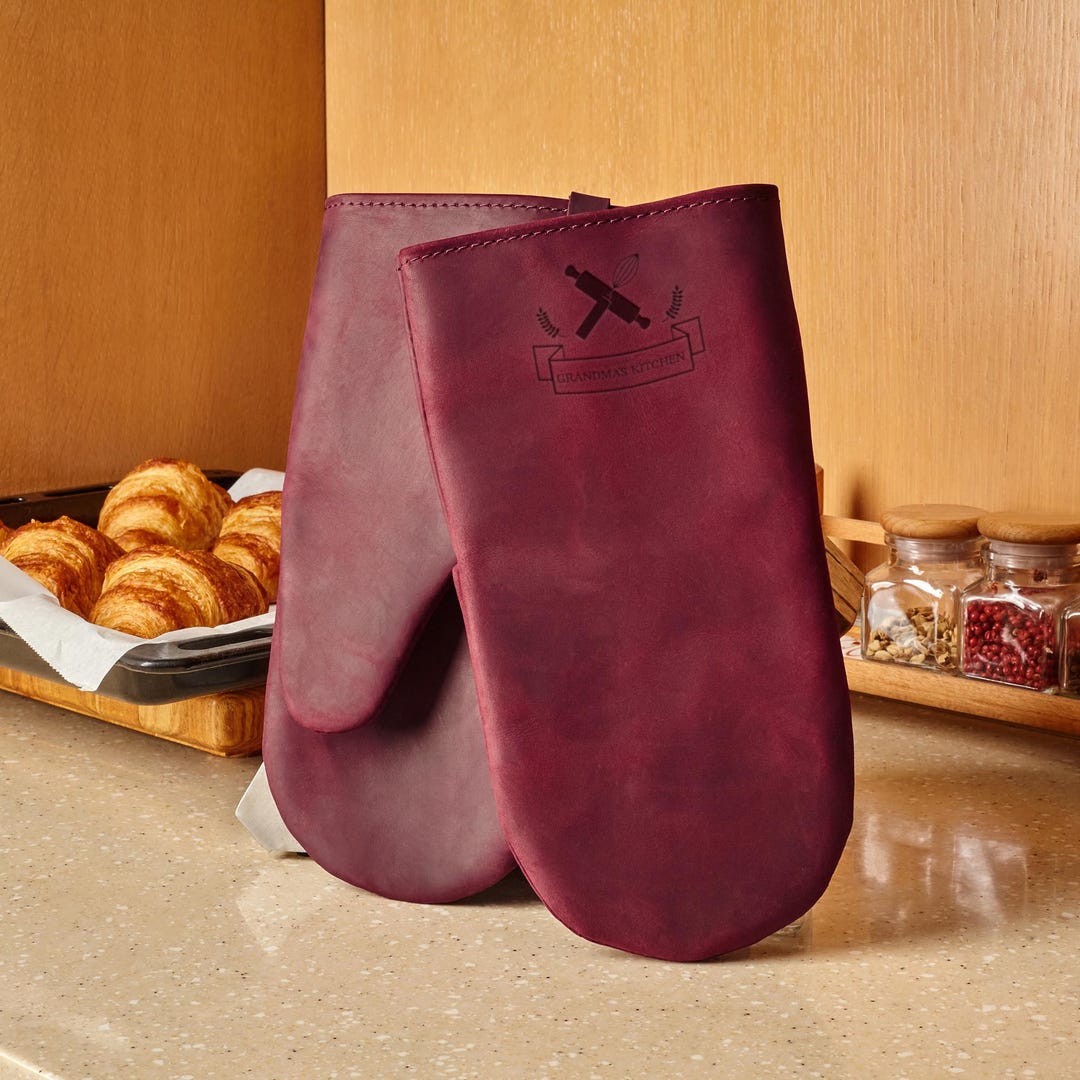 Leather Cooking Mitts, Personalized Womens Oven Mitts, Christmas Gift ...