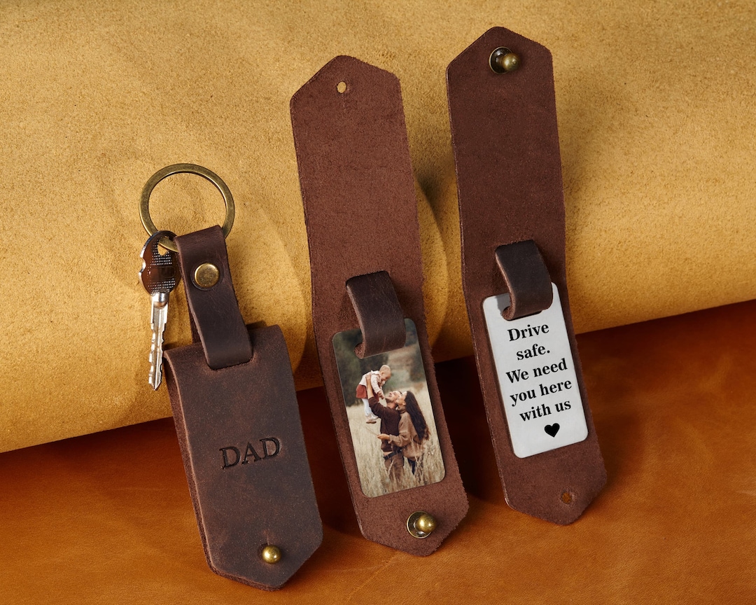 Mens Accessory, Leather Photo Keychain, Fathers Day Mens Gift, Leather ...