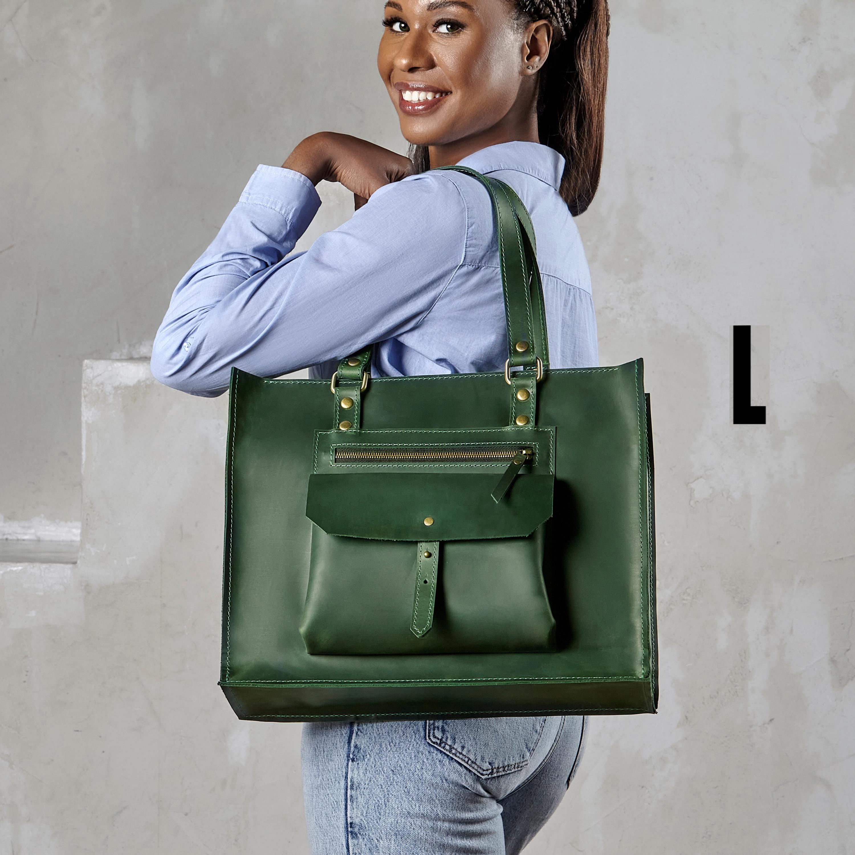 Structured Leather Laptop Tote, Personalized Tech Bag for Women ...