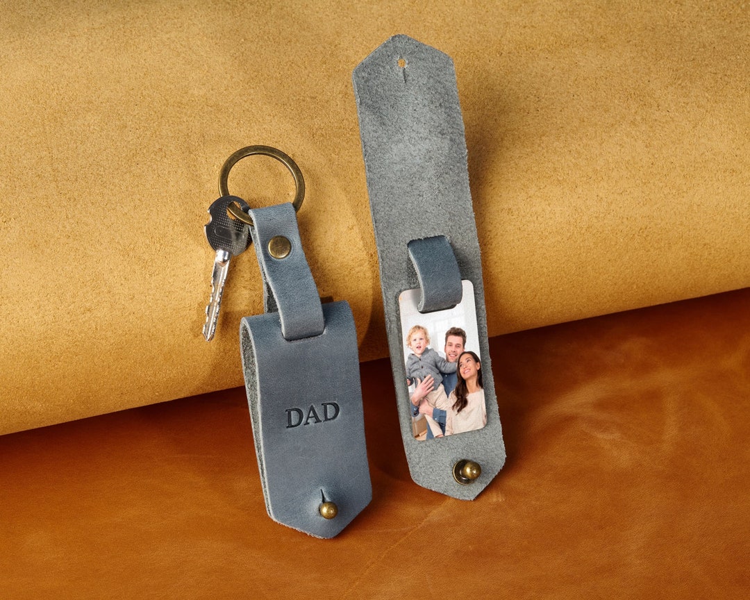 Custom Photo Keychain for Men, Fathers Day Mens Gift, Custom Leather ...
