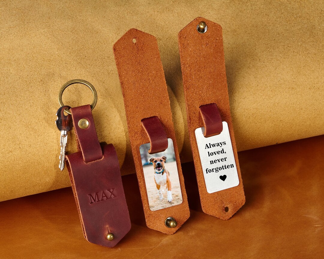 Dog Memorial Keychain, Leather Photo Keychain Gift, Dog Loss Photo ...
