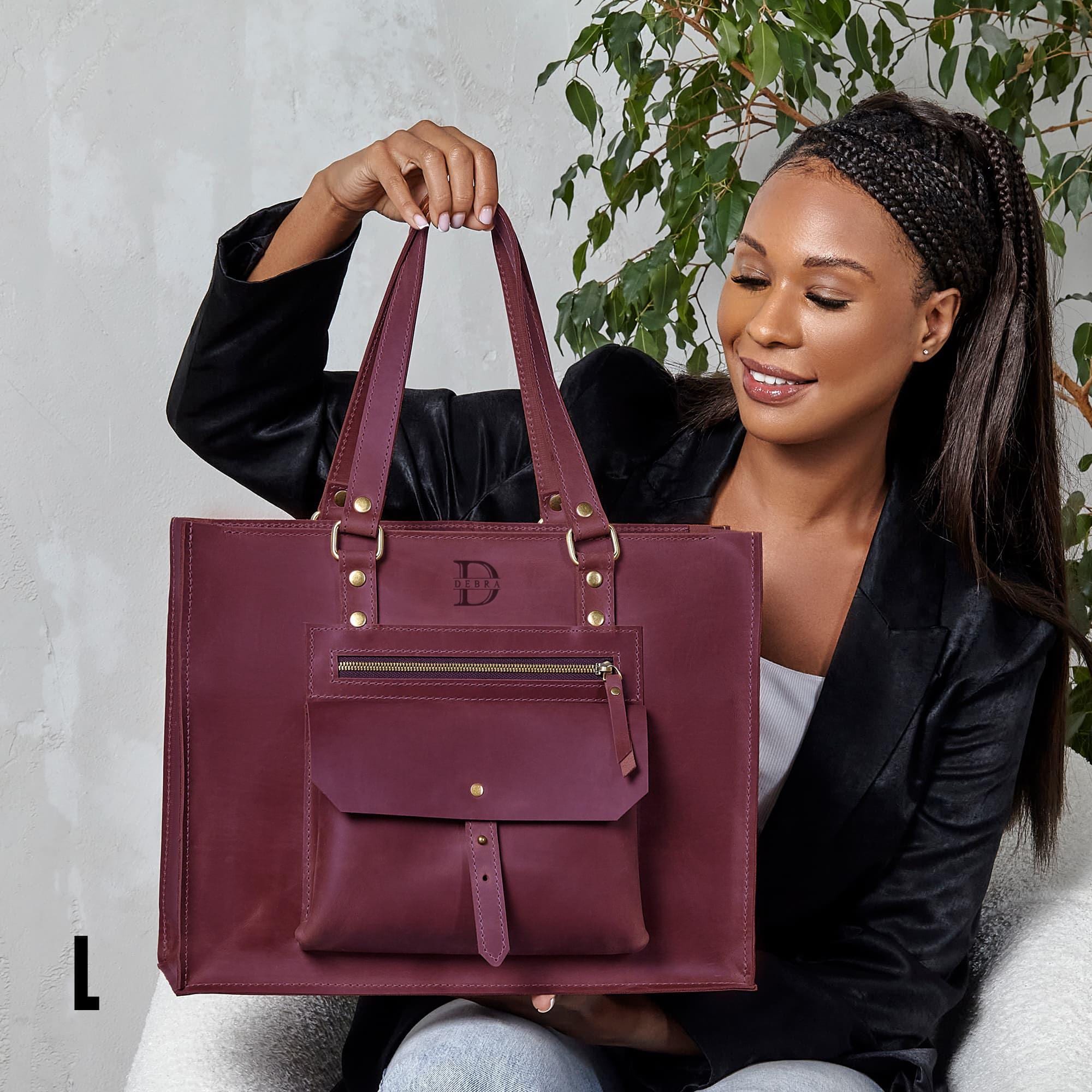 Structured Leather Laptop Tote, Personalized Tech Bag for Women ...