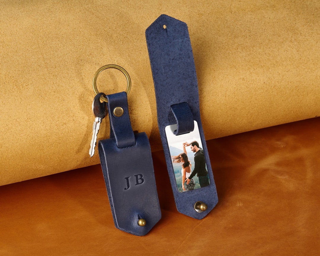 Personalized Keychain for Boyfriend, Leather Photo Keychain, Fathers ...