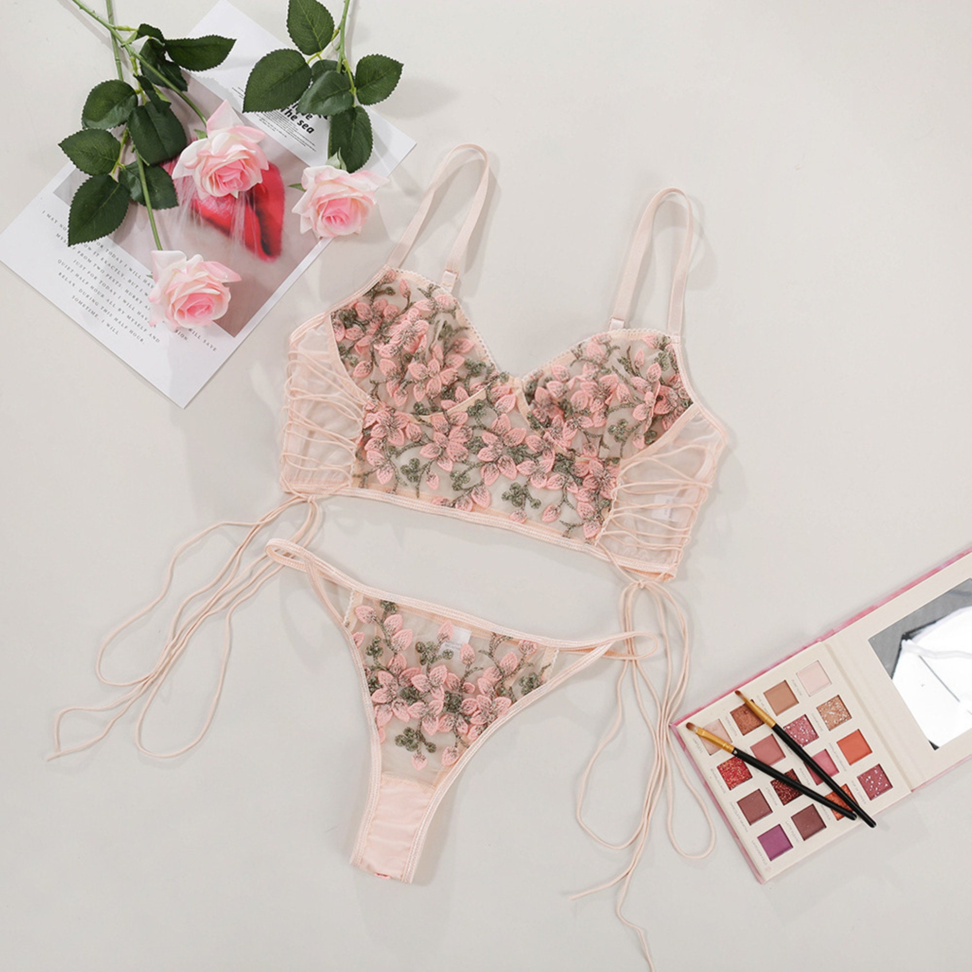 Cute Lingerie Set Sexy Lace Embroidered Lingerie Bridal Etsy