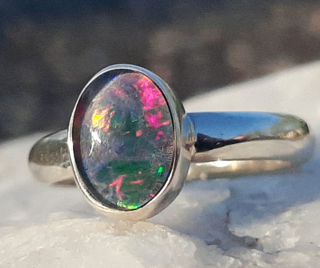 Australian Opal Ring, Opal Doublet Ring, Fire Opal Ring 1.5 Ct, Rainbow ...