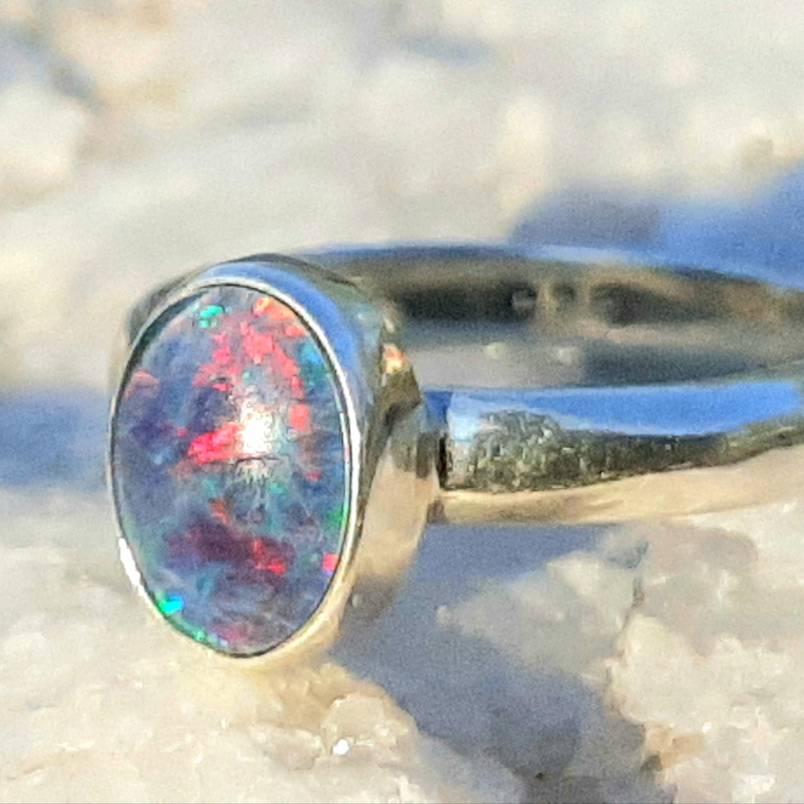 Australian Opal Ring, Opal Doublet Ring, Fire Opal Ring 1.5 Ct, Rainbow ...