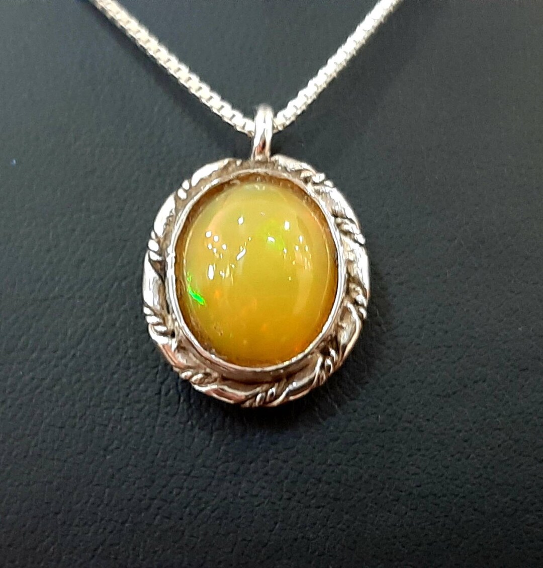 Unique Opal Necklace, Opal Pendant, Lemon Yellow Opal Necklace, 2.5 Ct ...