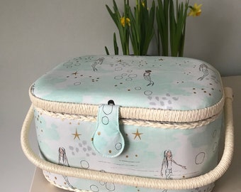 Extra Large Twin Lidded Beautiful Bloom Sewing Box, Pink on Grey ...