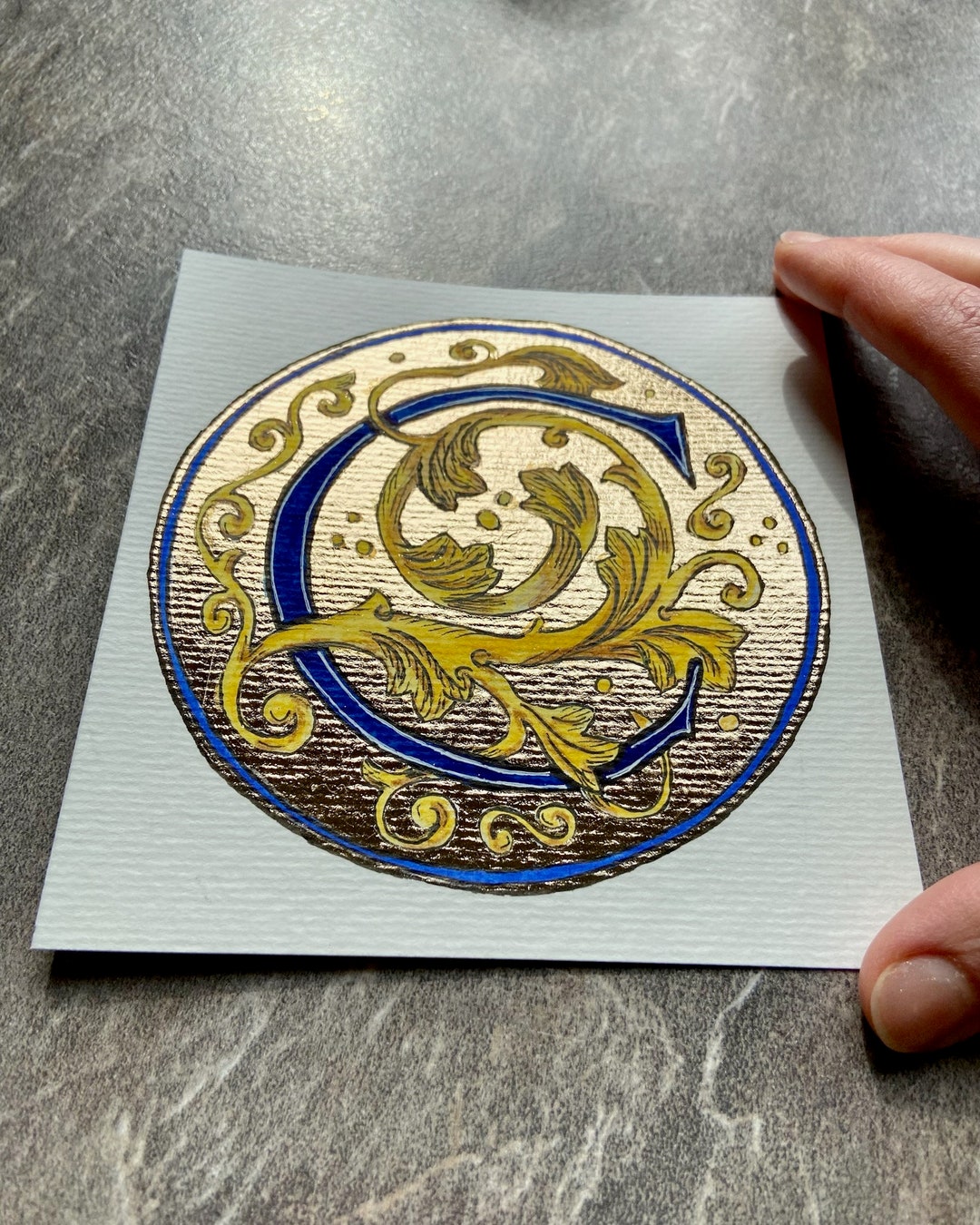 Gilded Filigree Capital C Calligraphy Original Authentic Artwork One of ...