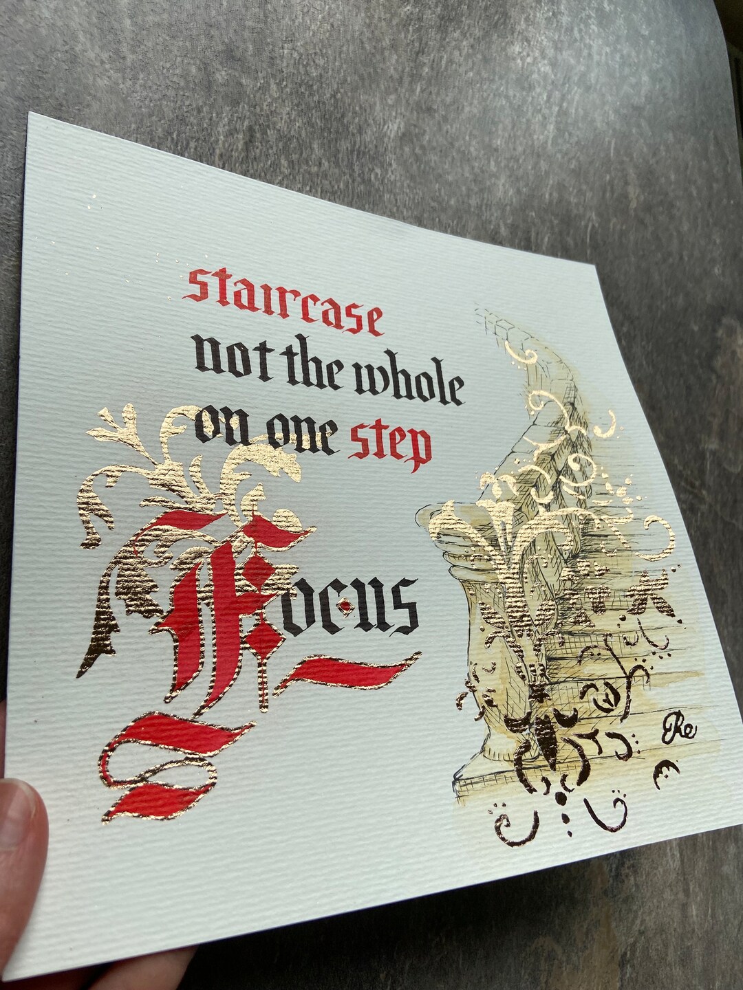 Hand-illustrated Gilded Calligraphy Art: "focus on One Step" - Etsy