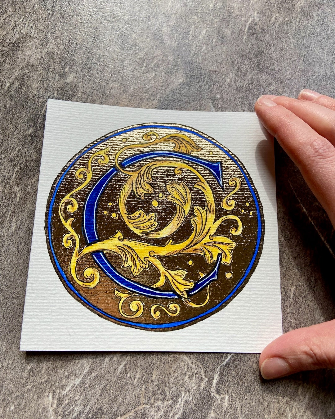 Gilded Filigree Capital C Calligraphy Original Authentic Artwork One of ...