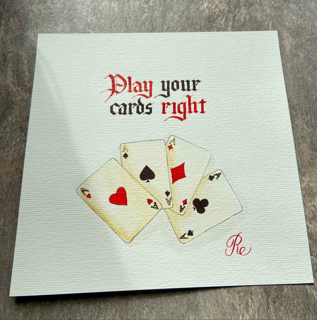 Gothic Calligraphy Postcard Art Print: "play Your Cards Right" - Etsy