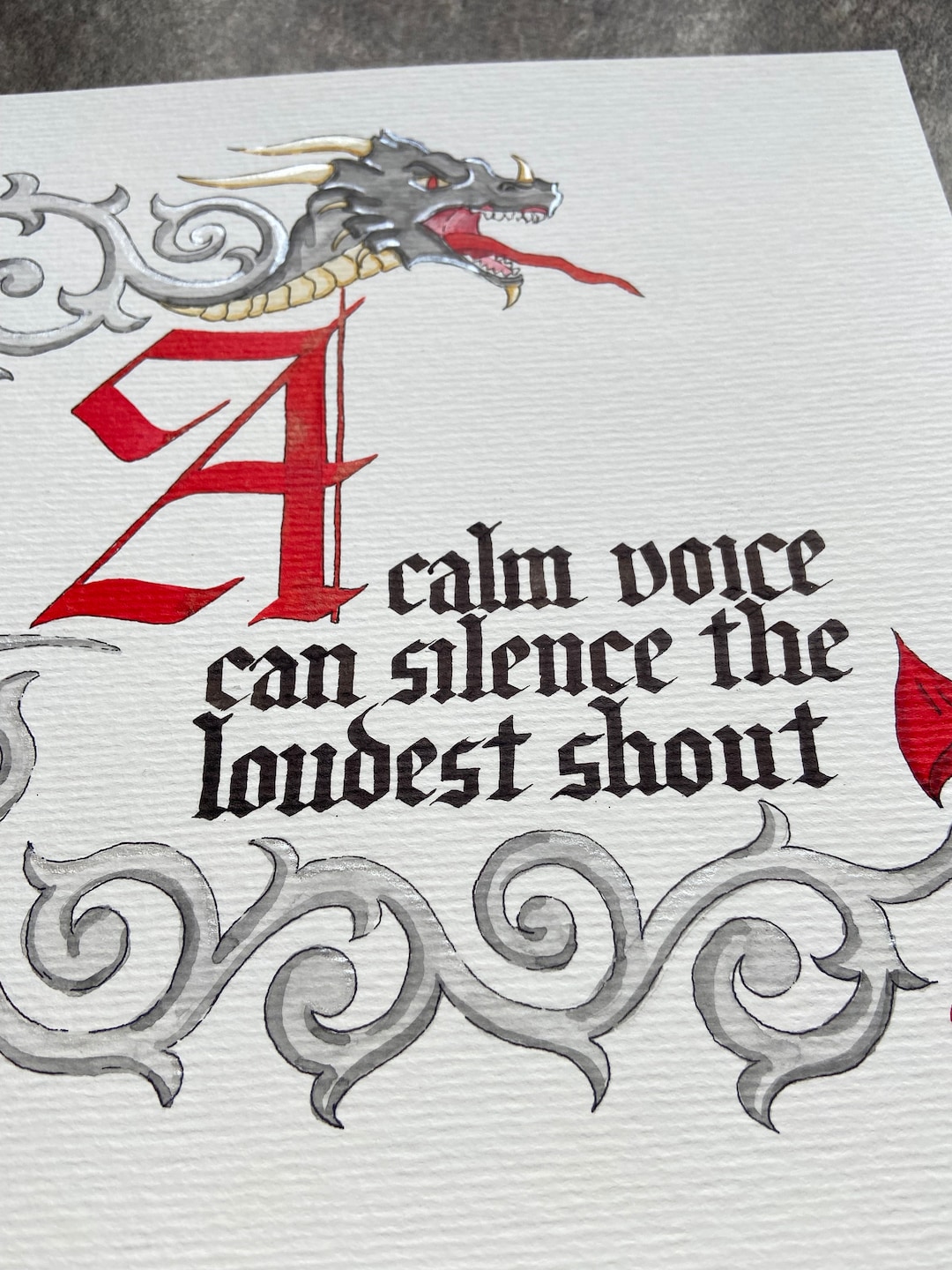 Quiet Voice Dragon Original Calligraphy Art Gothic Script Home Wall ...
