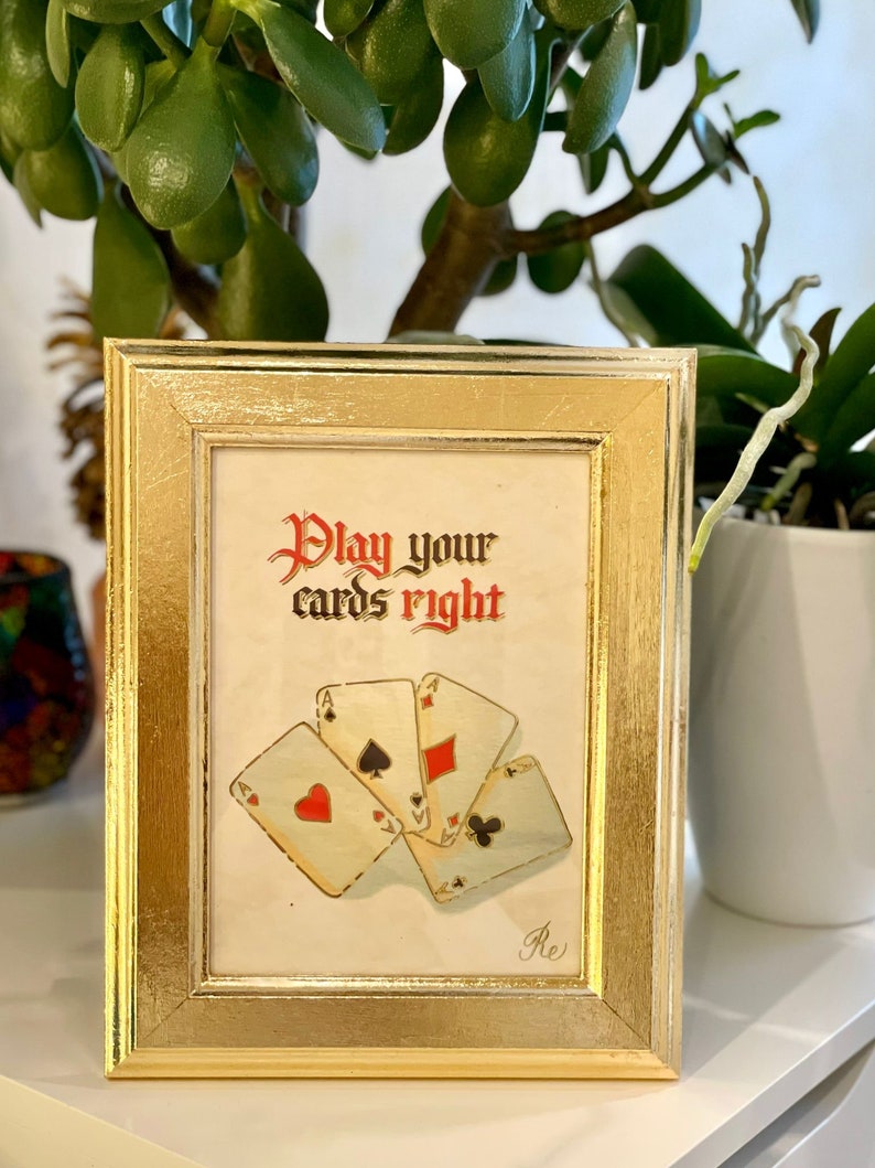 Play Your Cards Right Illuminated Calligraphy Postcard Gilding And