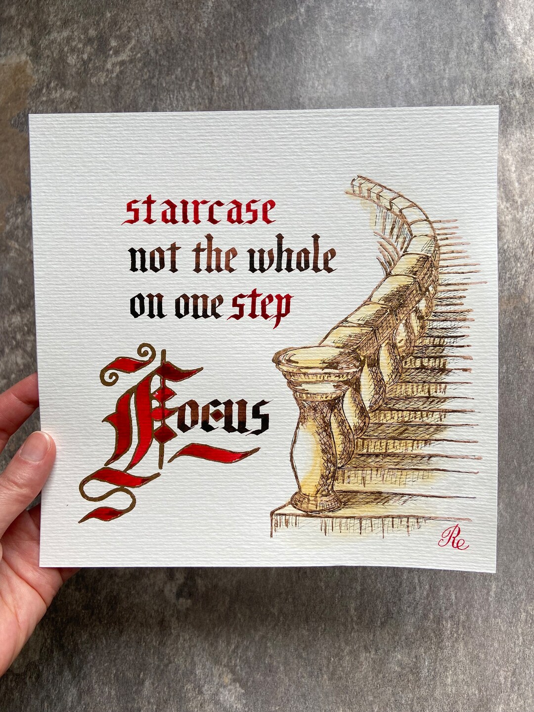 Inspirational Gothic Calligraphy Original Focus on One Step Authentic ...