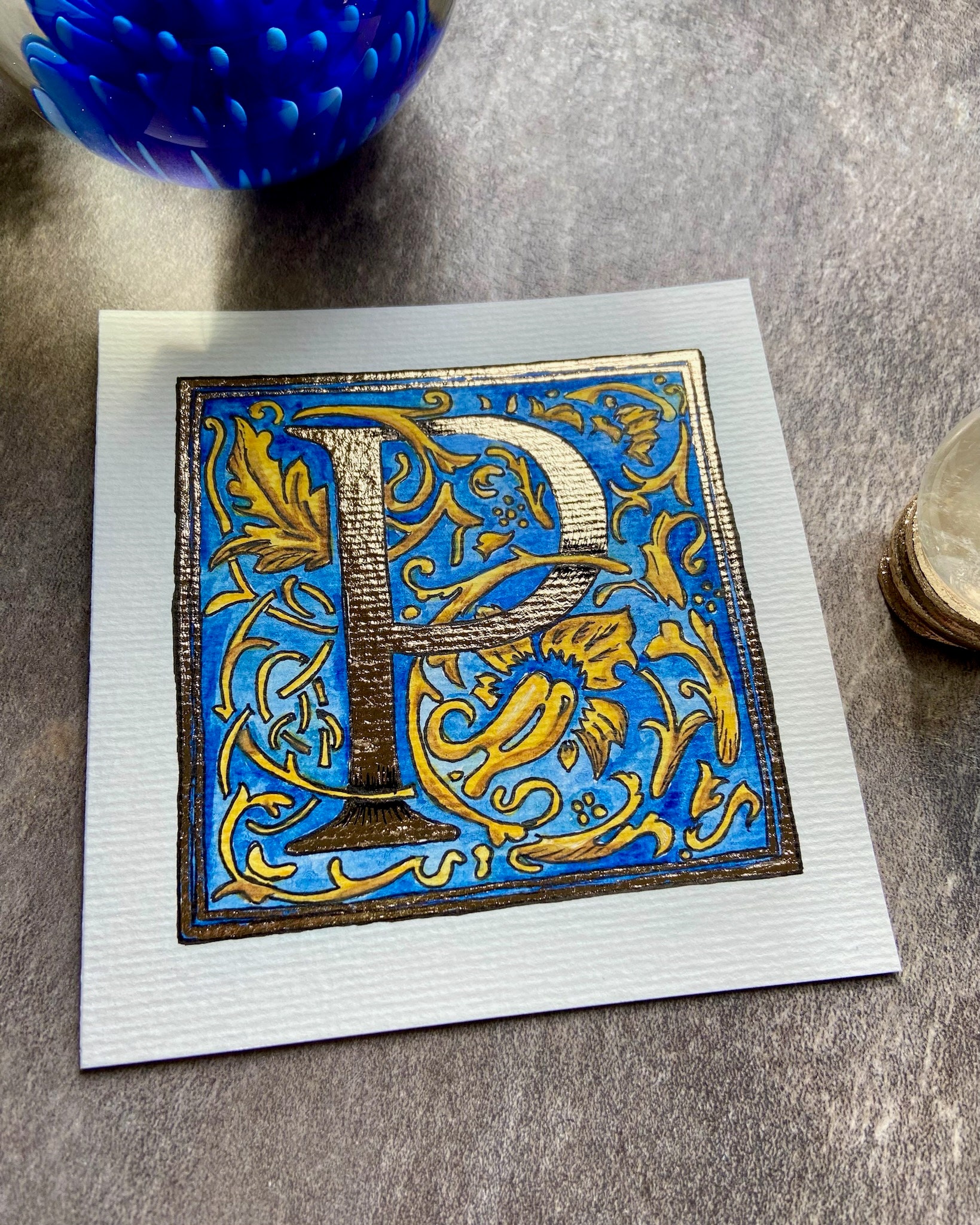 Gilded Letter P Art, Hand-painted Filigree Calligraphy - Etsy