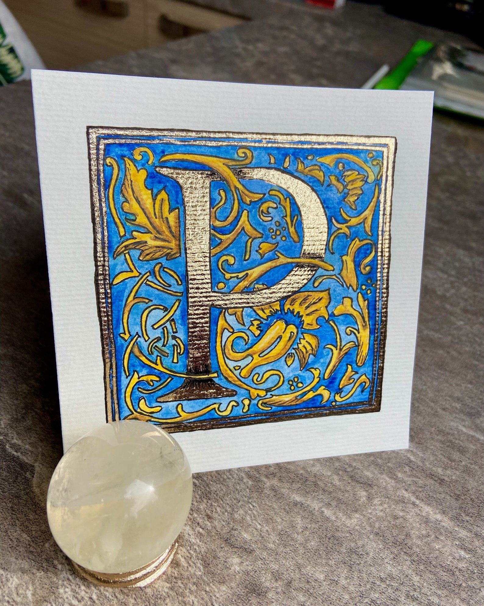 Gilded Letter P Art, Hand-painted Filigree Calligraphy - Etsy