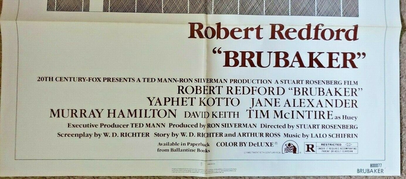 1980 Brubaker Original Movie Poster Robert Redford 27x40 P-4 - Etsy