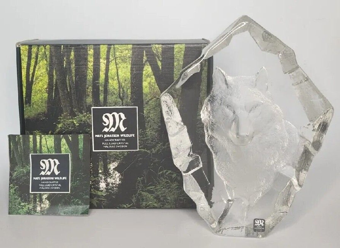 Mats Jonasson Full Lead Crystal Wolf Paperweight Signed Sweden in Box ...