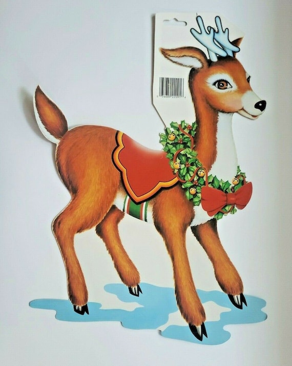 1989 Beistle Christmas Reindeer W/ Wreath 16.5 X - Etsy