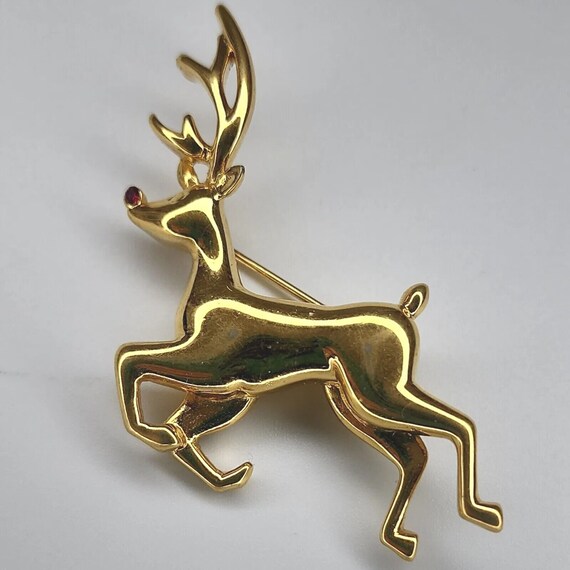Vintage monet rudolph red nosed reindeer brooch pin g… - Gem