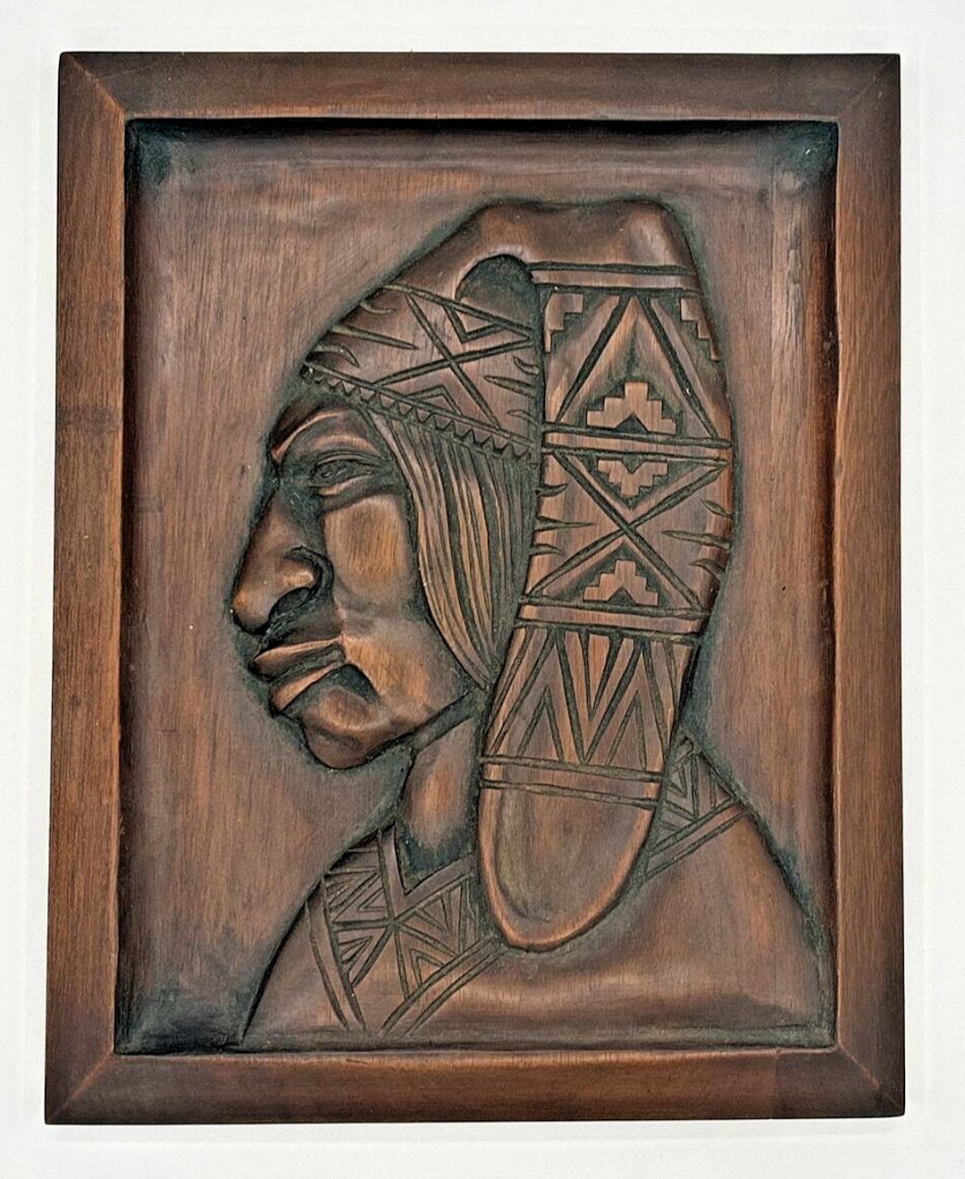 Vintage Native American Hand-carved Wooden Plaque Man's Profile SKU ...
