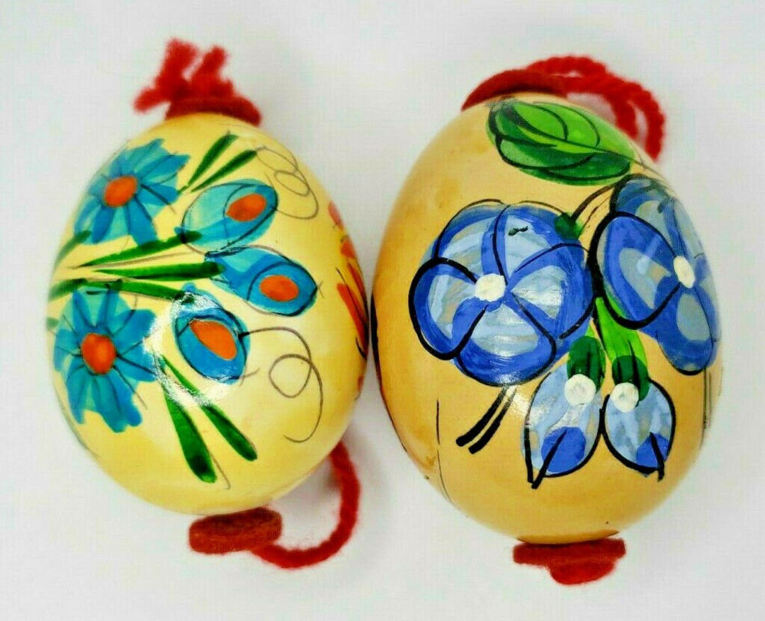 Vintage Real Egg Ornaments Hand Painted Egg Shell Set of 2 Poland Rare ...