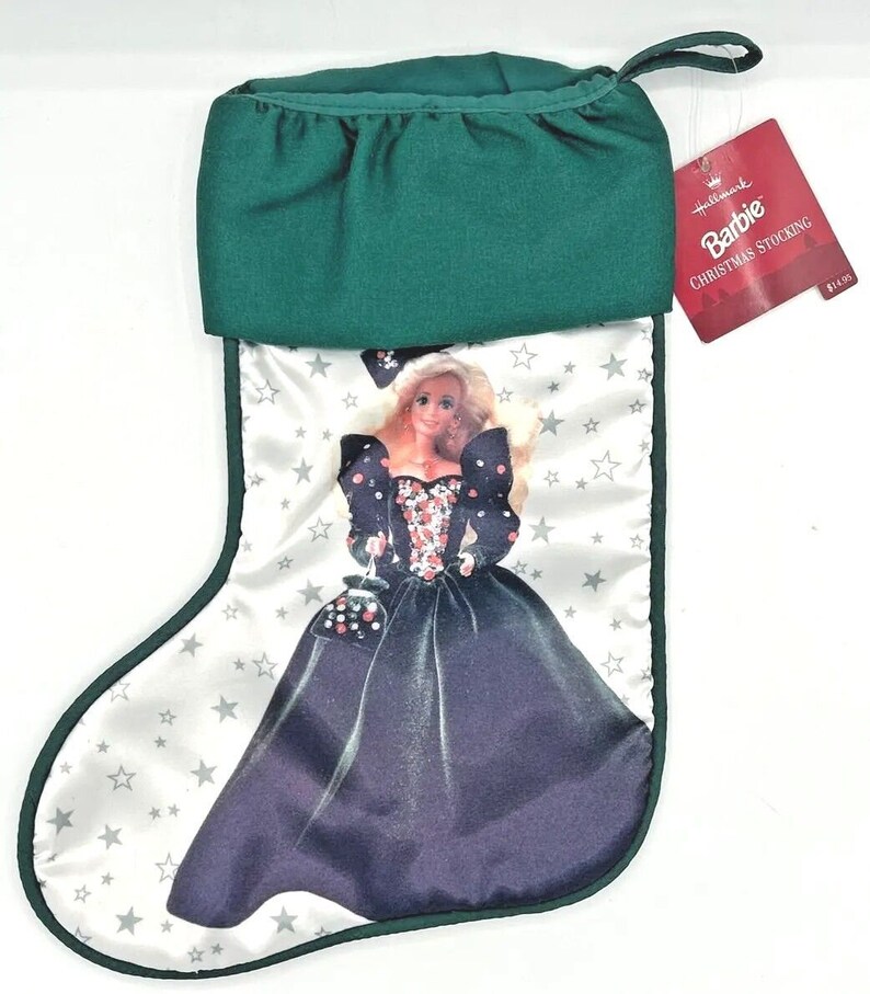 Vintage Barbie Christmas Stocking 1995 Green Holiday Hallmark Mattel ...