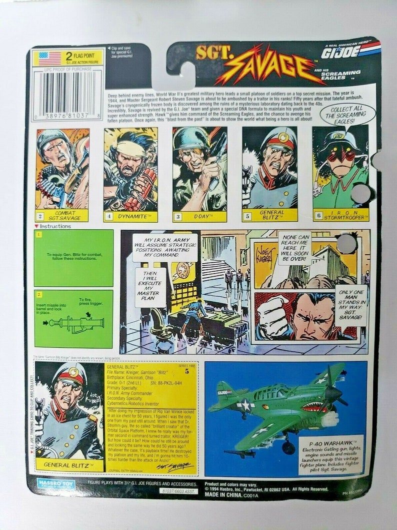 1994 Gi Joe Sgt Savage General Blitz Screaming Eagle New on | Etsy