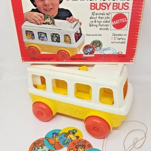 Vintage 1972 Talking Pictures Busy Bus Toy by Mattel With Box 5 Discs ...