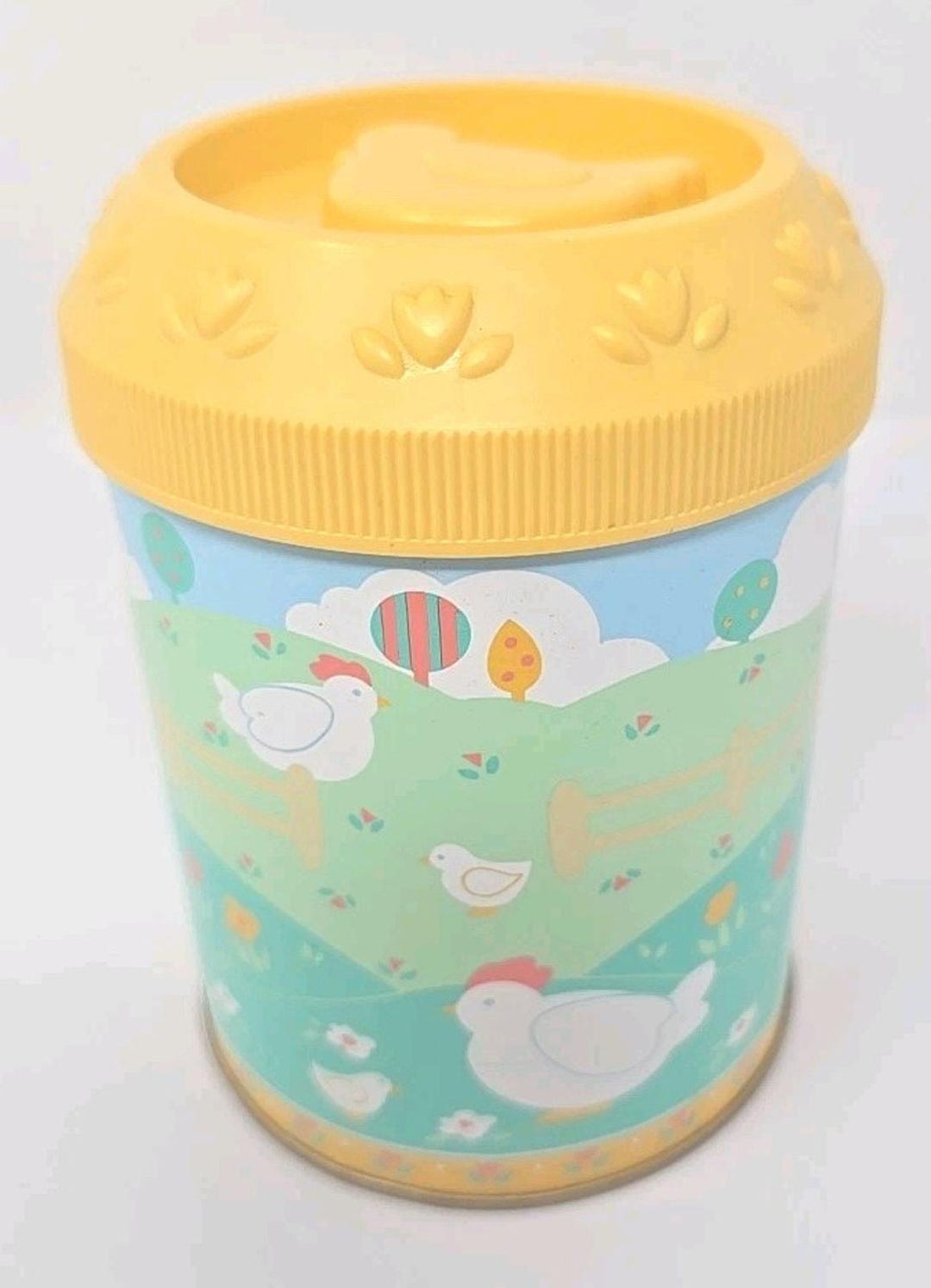 Vintage Retro Metal Tin Chicken Plastic Lid Farm Avon Country Calico ...