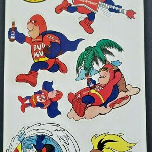 Vintage 1987 Anheuser-busch Budweiser Beer Bud Man Sticker Sheet Sign ...