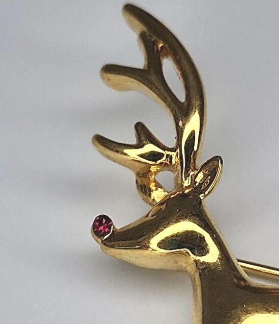 Vintage monet rudolph red nosed reindeer brooch pin g… - Gem