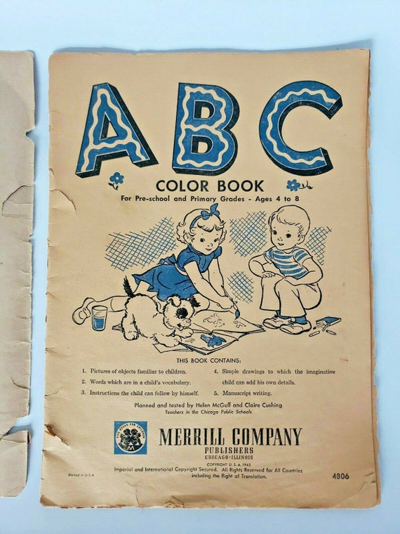 1945 abc coloring book #4806 merrill publishing co ch… - Gem