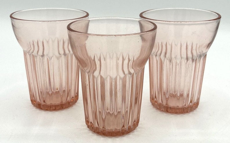 Anchor Hocking Pink Ribbed Depression Glass Drinking Glasses Set of 3 ...