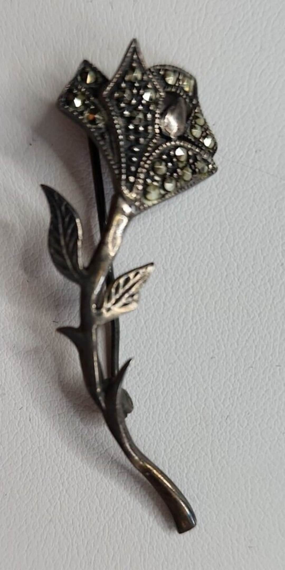 Vintage 925 Sterling Silver Long Stem Rose 2" Brooch Pb77 - Etsy
