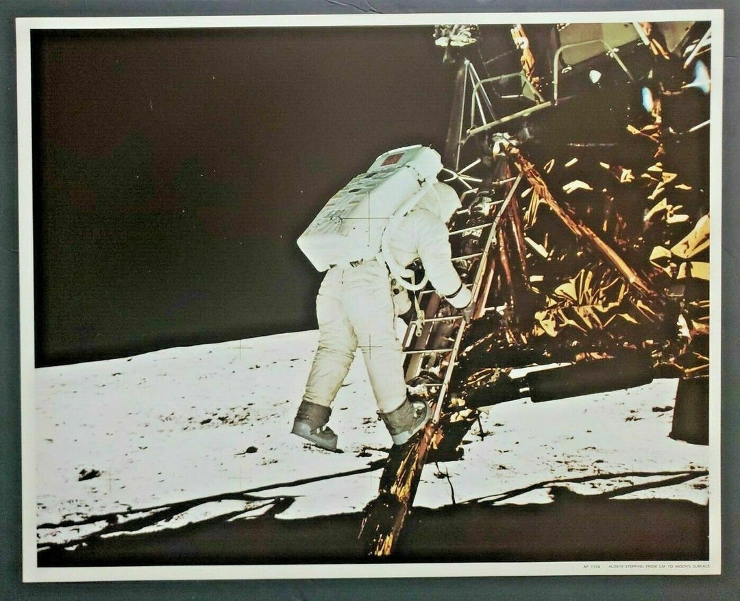 Apollo 11 aldrin stepping from lm to moon nasa ap 1104 nos - Etsy ...