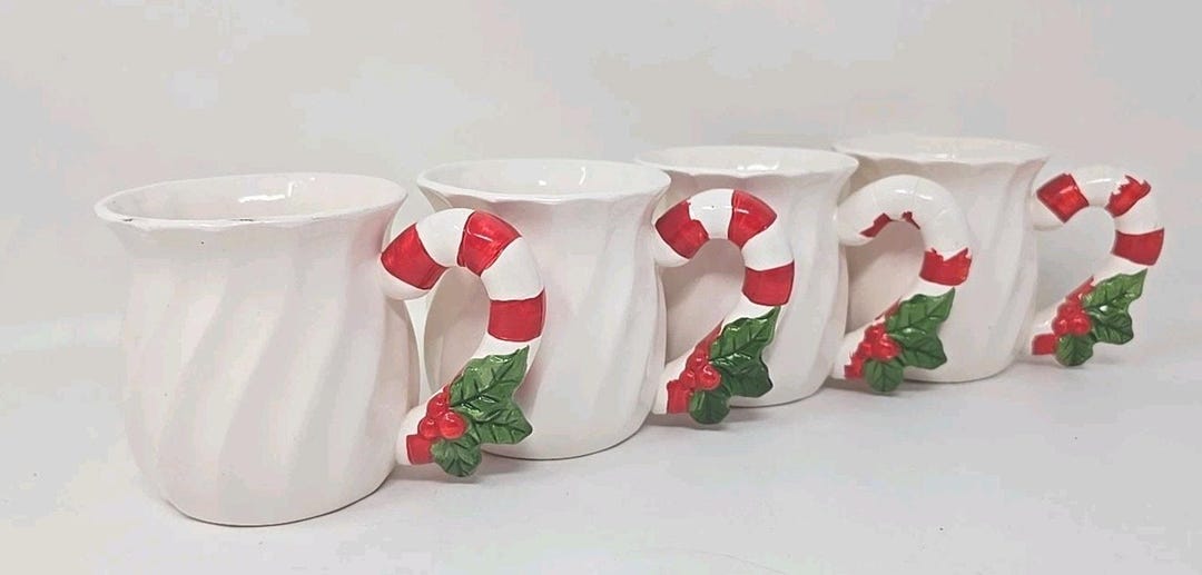 Vintage Ron Gordon Designs 1982 Holly Berry Candy Cane White Hot Cocoa ...