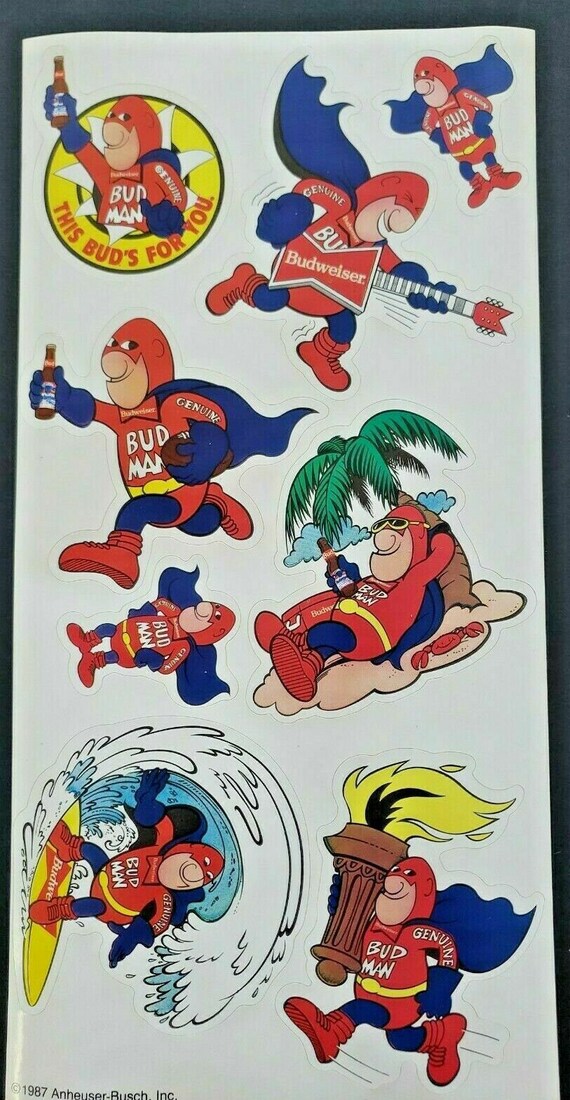 Vintage 1987 Anheuser-busch Budweiser Beer Bud Man Sticker - Etsy