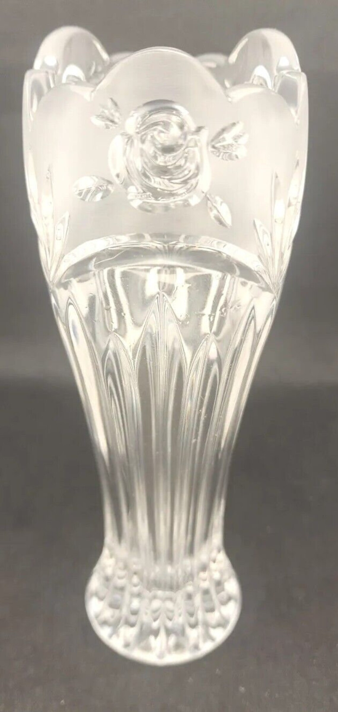 Vintage Oneida Crystal Southern Garden 7" Flower Bud Vase 1992 Frosted ...