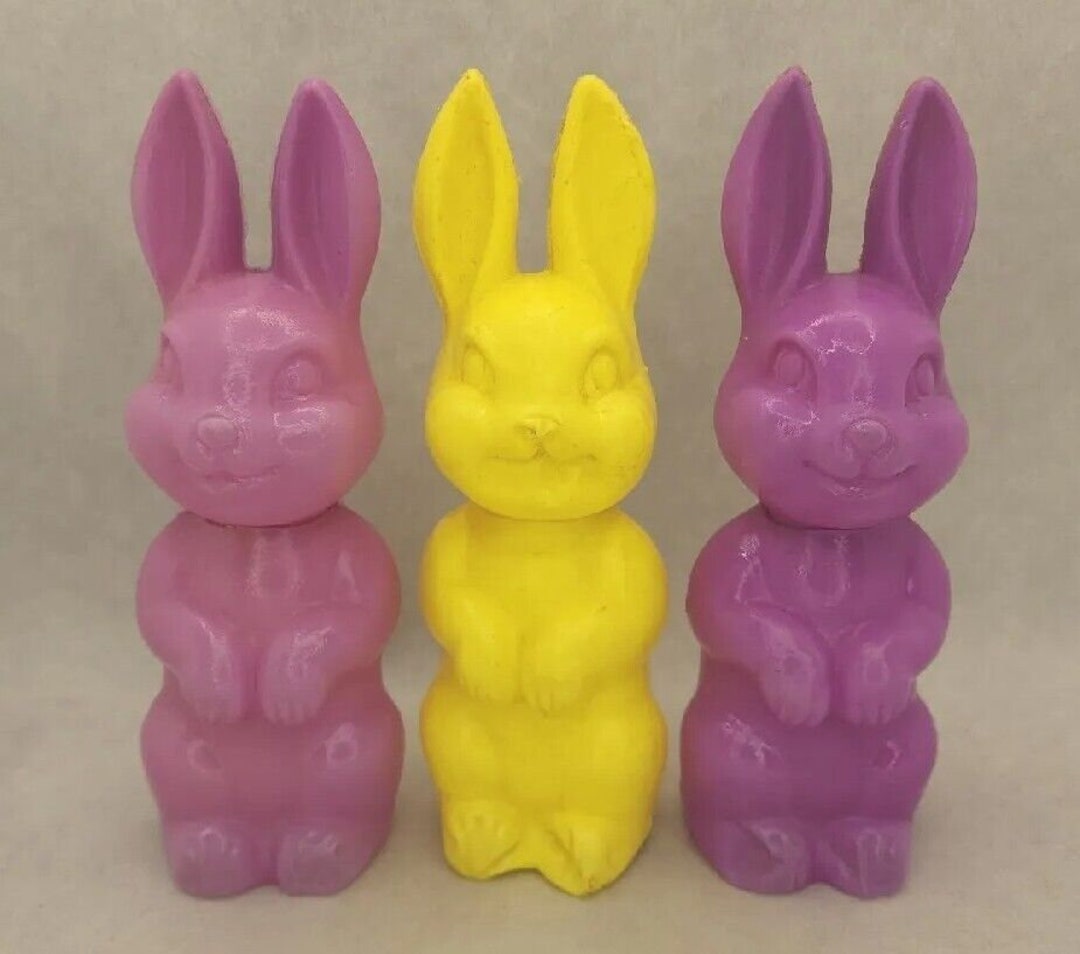 Vintage 3 Easter Bunny Rabbit Blow Mold Plastic Candy Holders Yellow ...