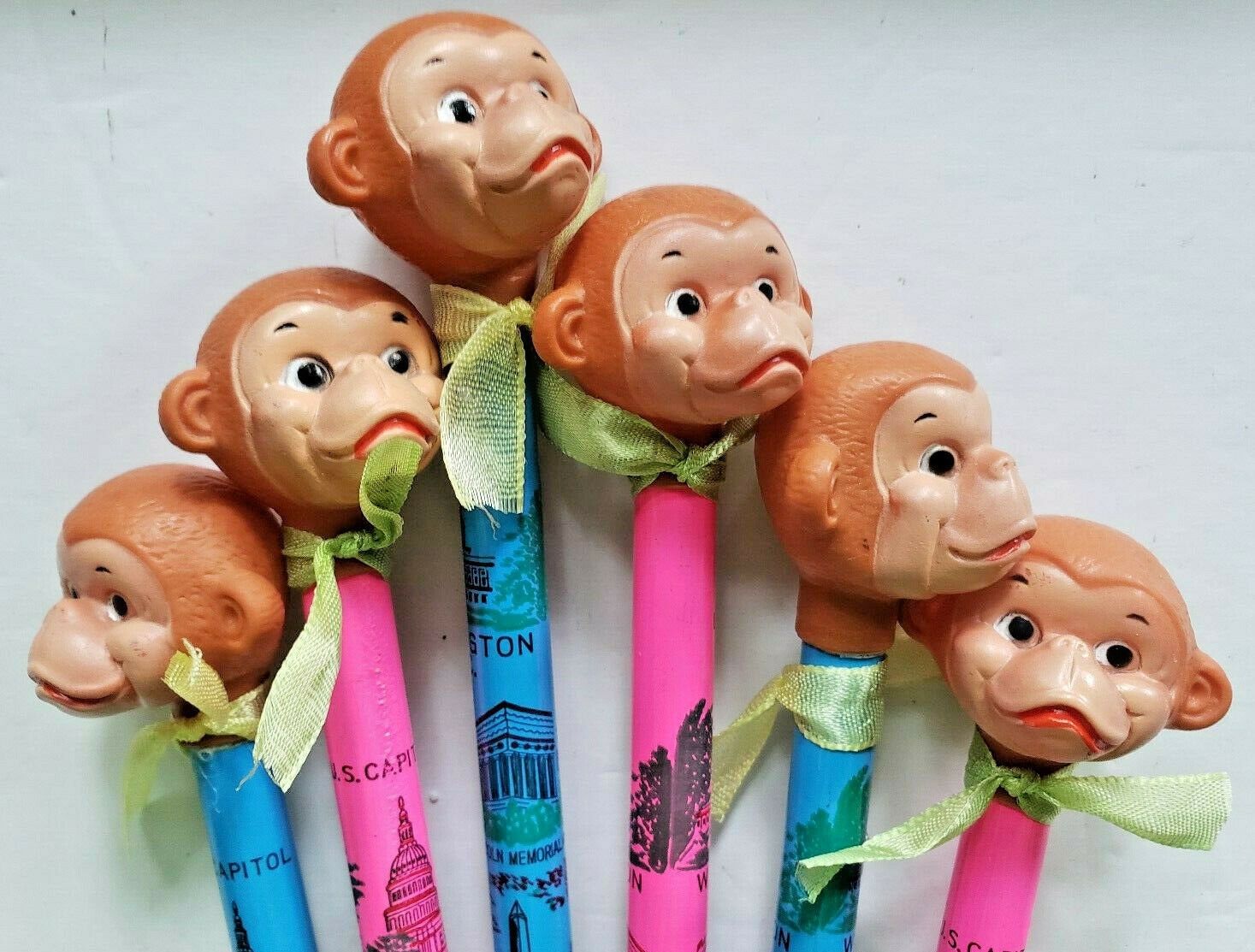 Set of 6 of Vintage 1960's Large Monkey Pencilswashington DC 3pink ...