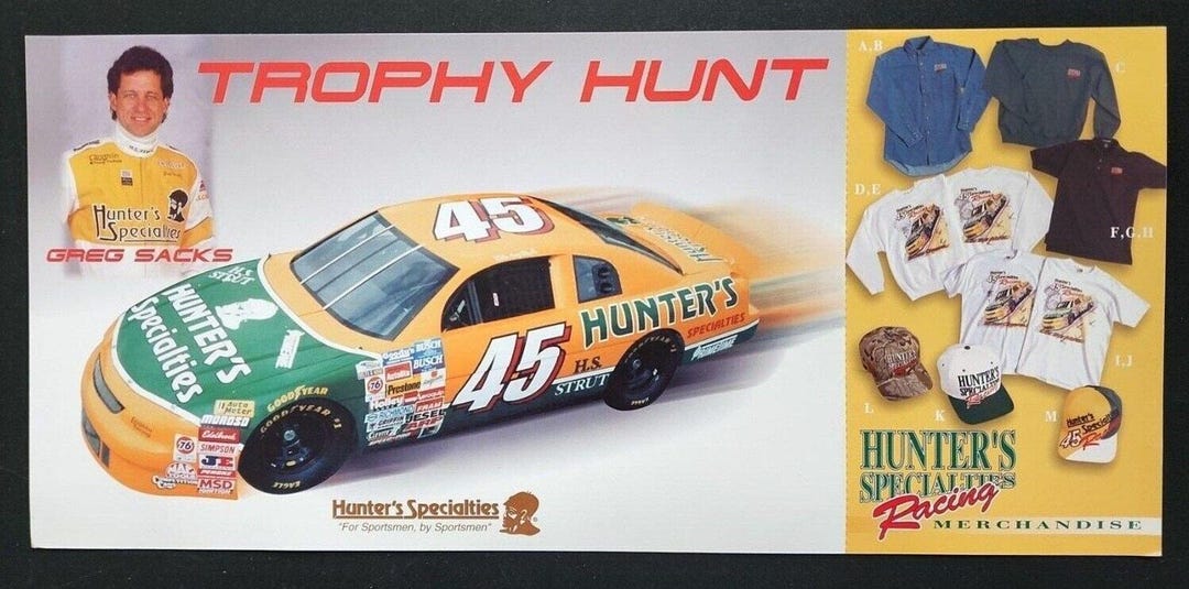 1997 Nascar Series Hero Driver Cards Greg Sacks Hunter's Specialties 45 ...