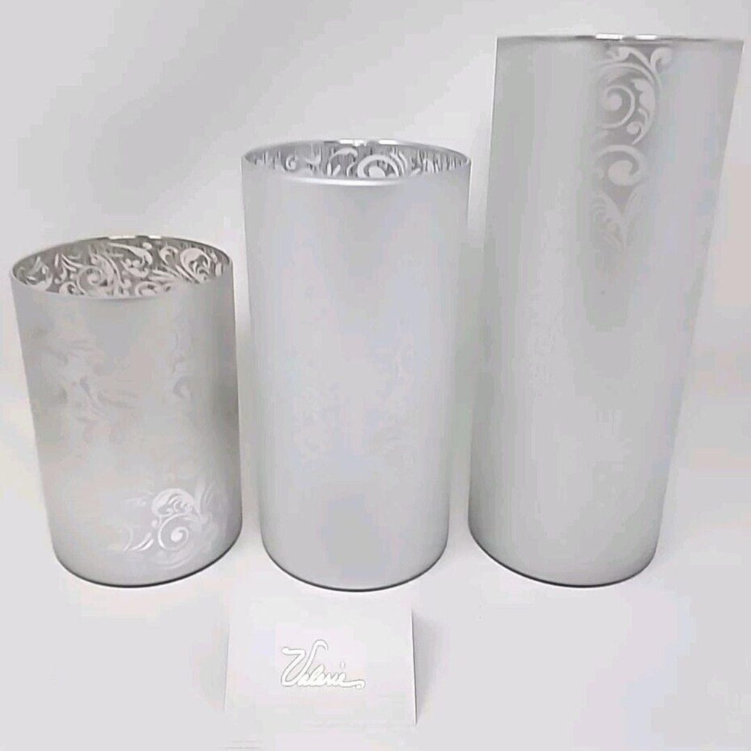 Set of 3 Illuminated Frosted Scroll Design Hurricanes by Valerie Silver ...