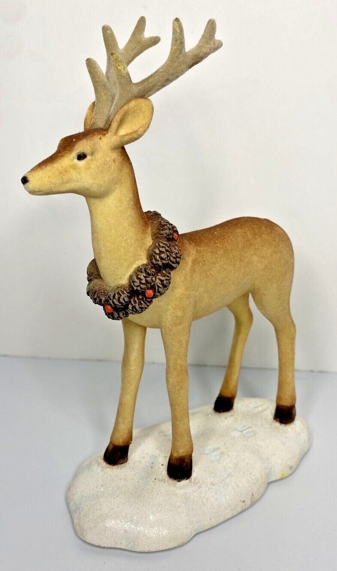 Hallmark Flocked Reindeer Figure Wreath Sparkling Snow Statue - Etsy